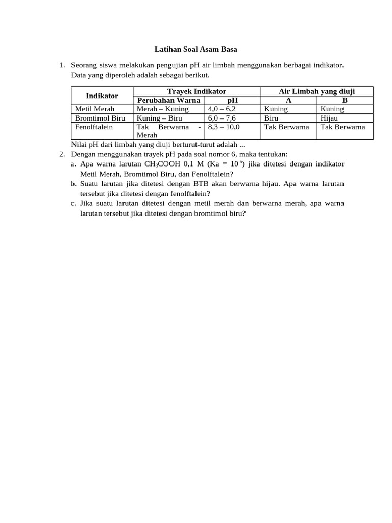 Latihan Soal Asam Basa-Indikator Asam Basa | PDF