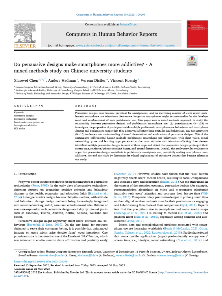Computers in Human Behavior Reports | PDF | Survey Methodology | Behavior