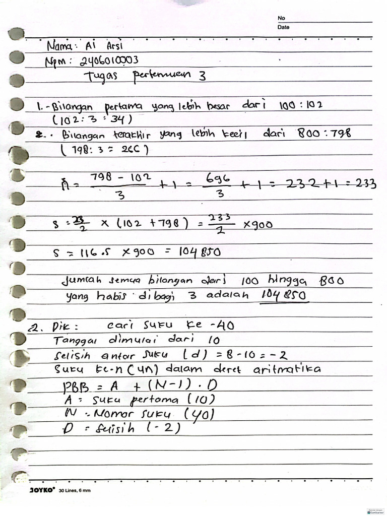 Al Arsi_2406010003 Tugas MTK Teknik Pert | PDF