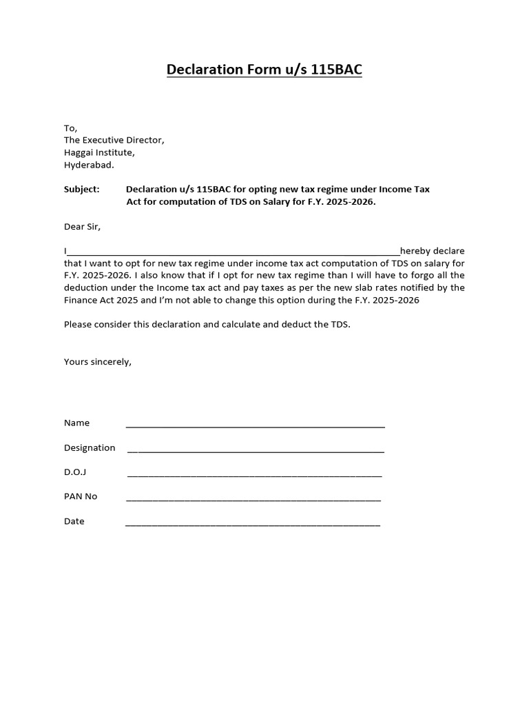 Employee Declaration Form U - S 115BAC | PDF