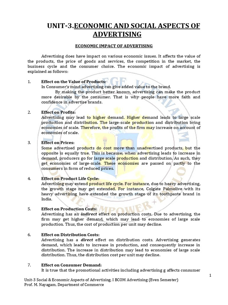Unit-3 Economic & Social Aspects of Advertising-1 | PDF | Monopoly ...
