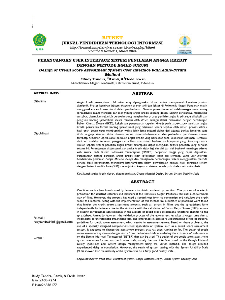 Perancangan User Interface Sistem Penilaian Angka Kredit Dengan Metode Agile-Scrum | PDF
