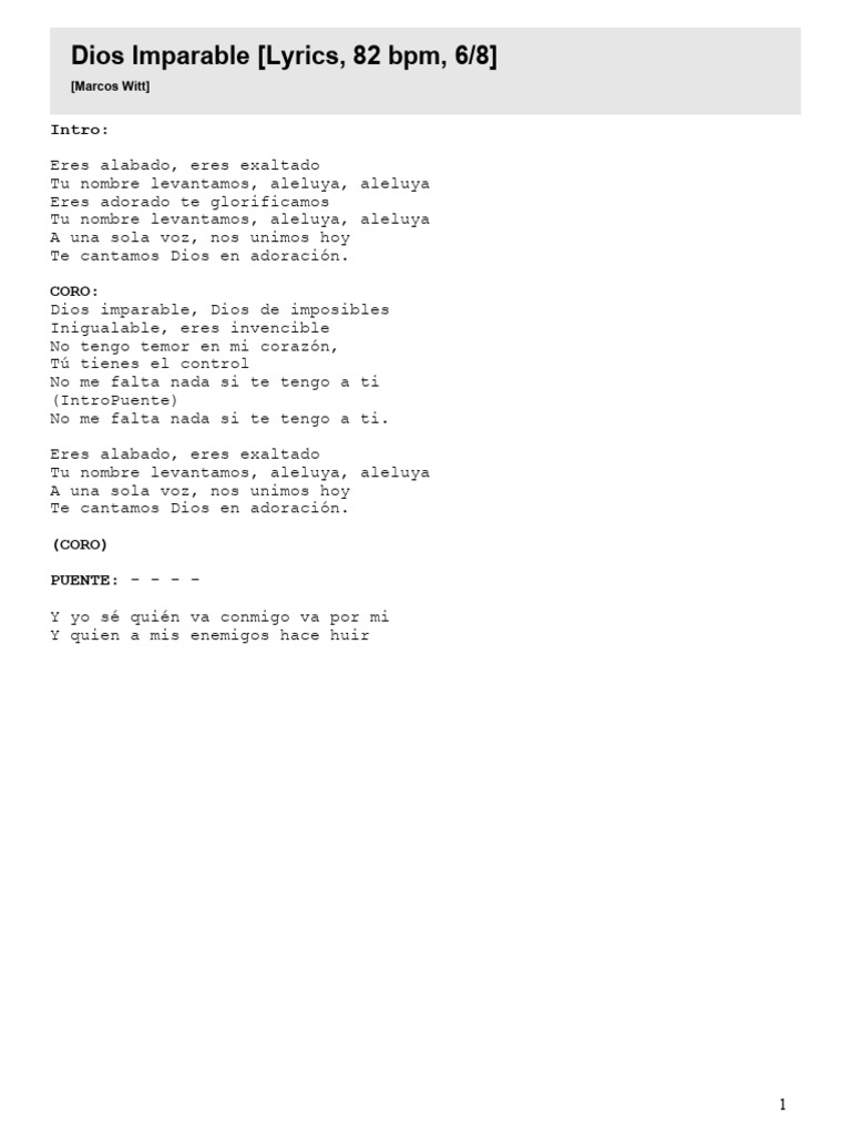 Dios Imparable - Lyrics | PDF