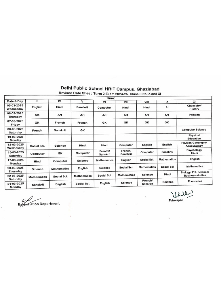 Revised Annual Exam Date Sheet | PDF