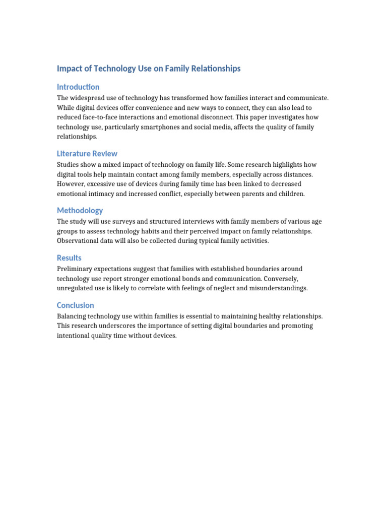 Impact of Technology On Family Relationships Research Paper | PDF