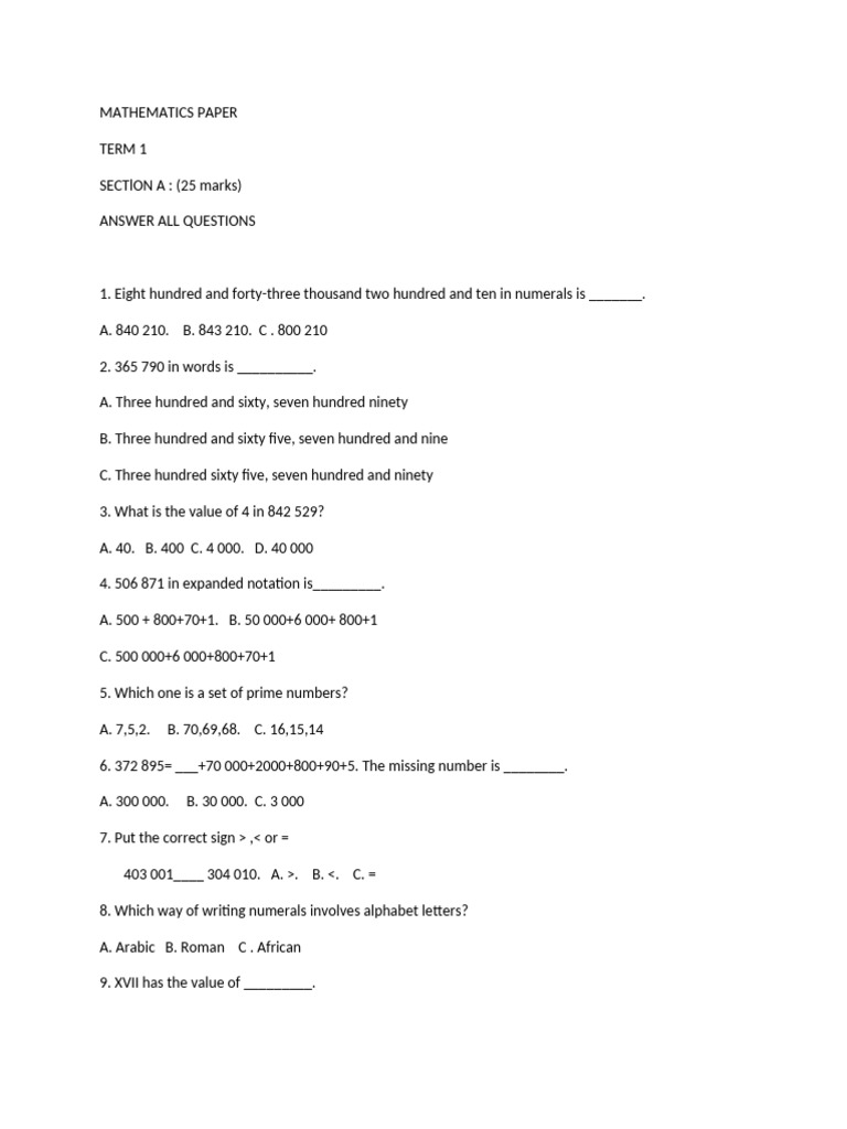 Mathematics Paper: Number Concepts | PDF | Arithmetic | Mathematics