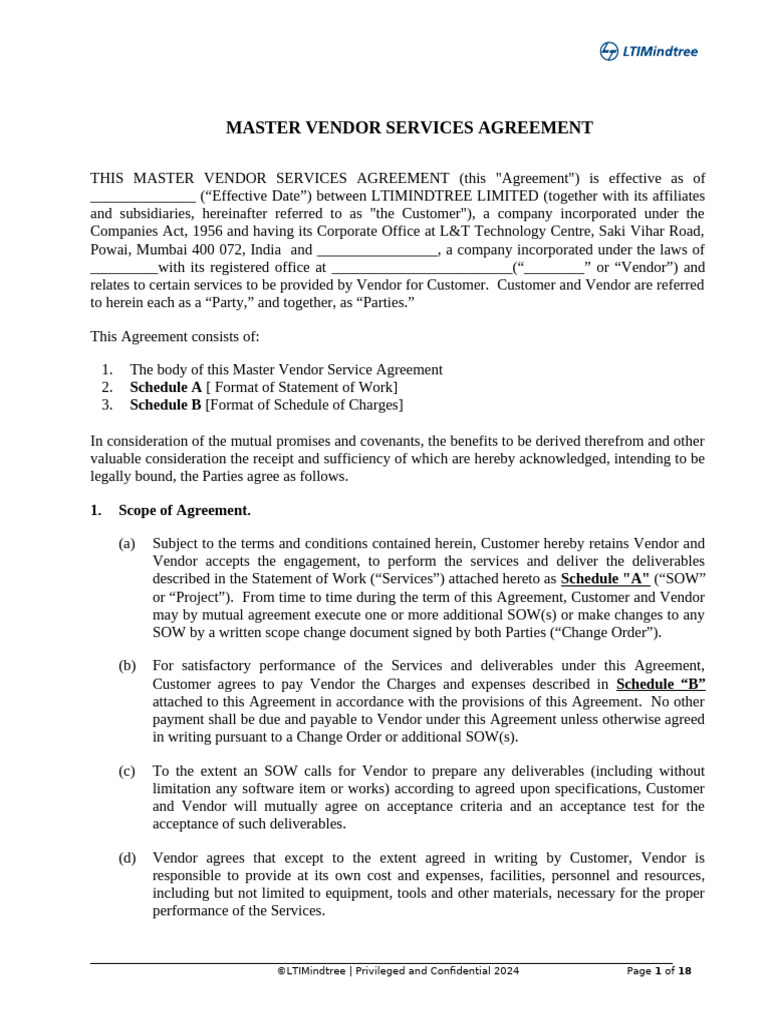 Master Vendor Services Agreement (00D) (40) - VLS Comments | PDF ...