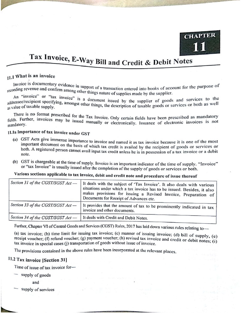 Tax Invoice, E Way Bill and Credit & Debit Notes Ch-11 | PDF