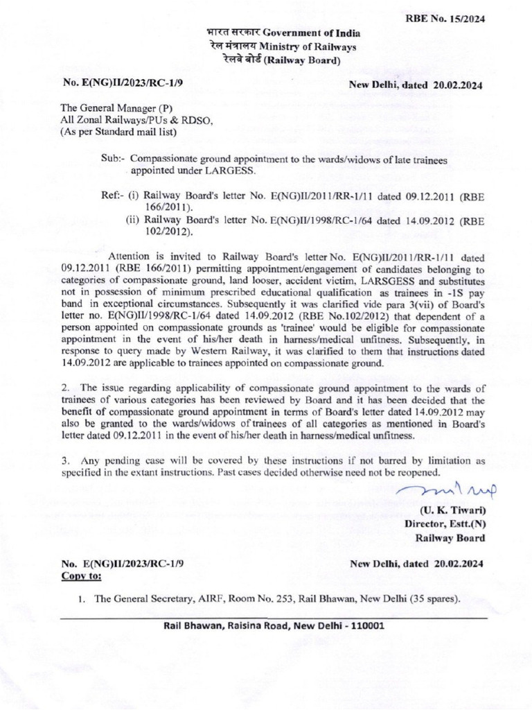 Compassionate Ground Appointment Regards - RB - 240222 - 190337 | PDF