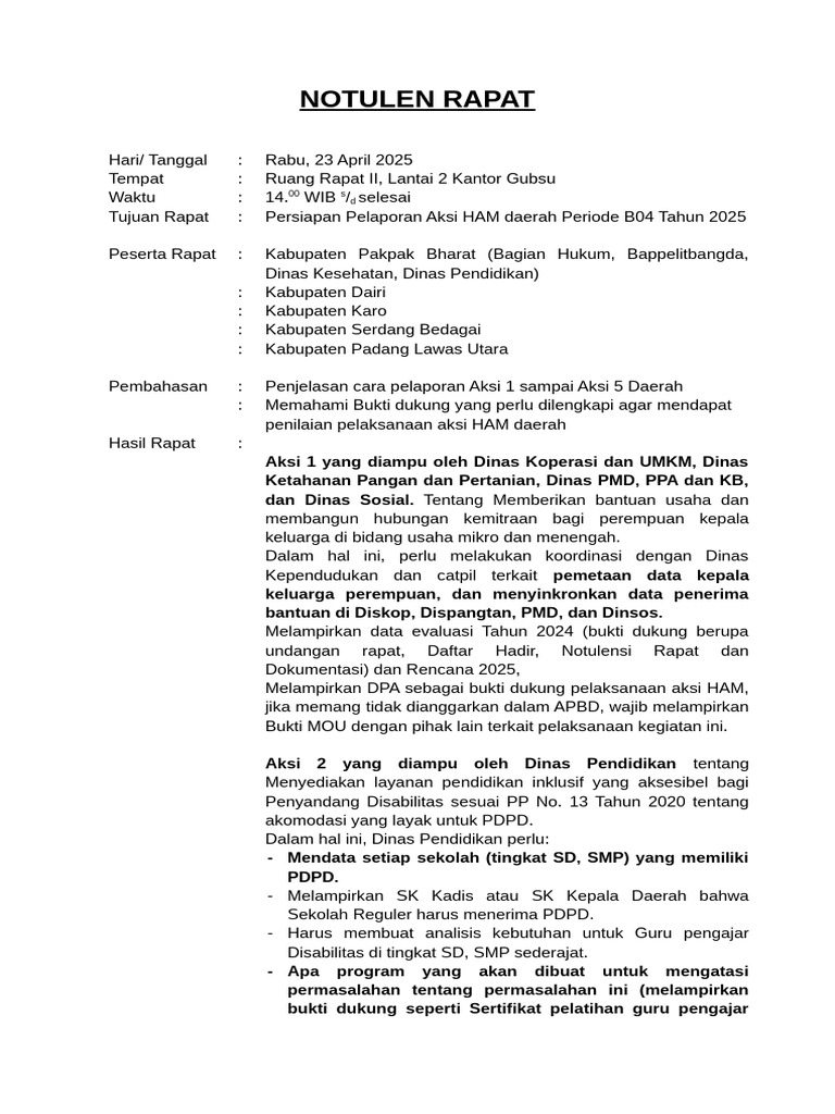 Notulen Rapat Aksi Ham B04 2025 | PDF