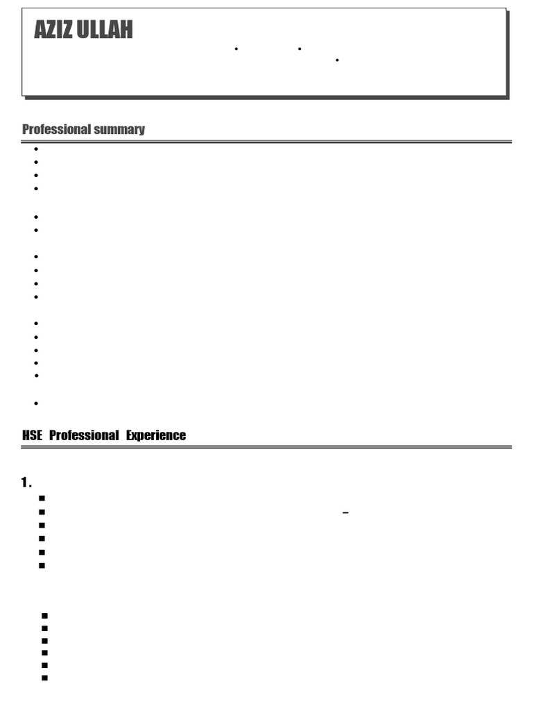Aziz - Ullah Updated Hse Resume | PDF | Occupational Safety And Health ...