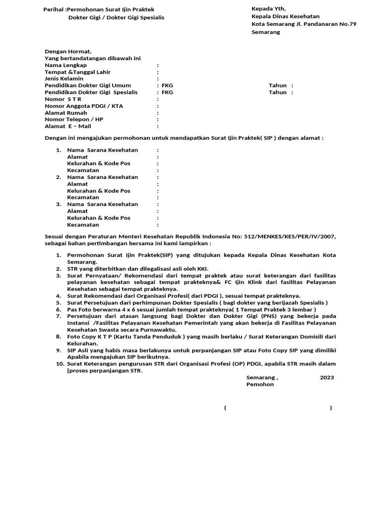Formulir Isian Pengajuan Sip | PDF