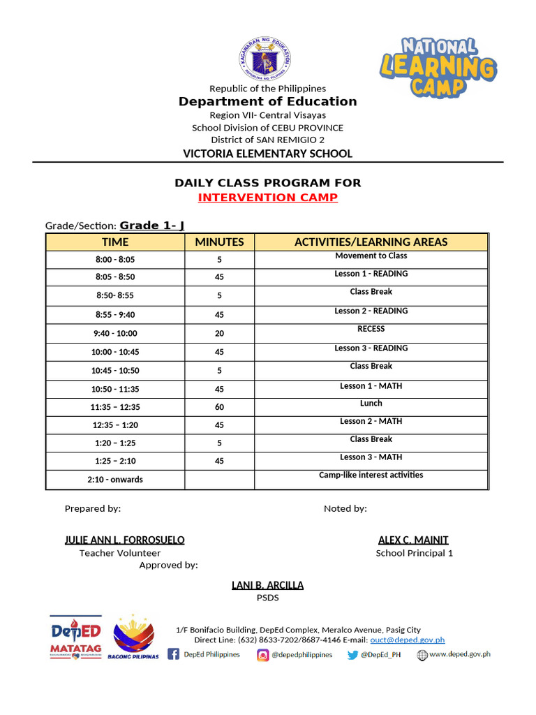 Daily Class Program NLC | PDF
