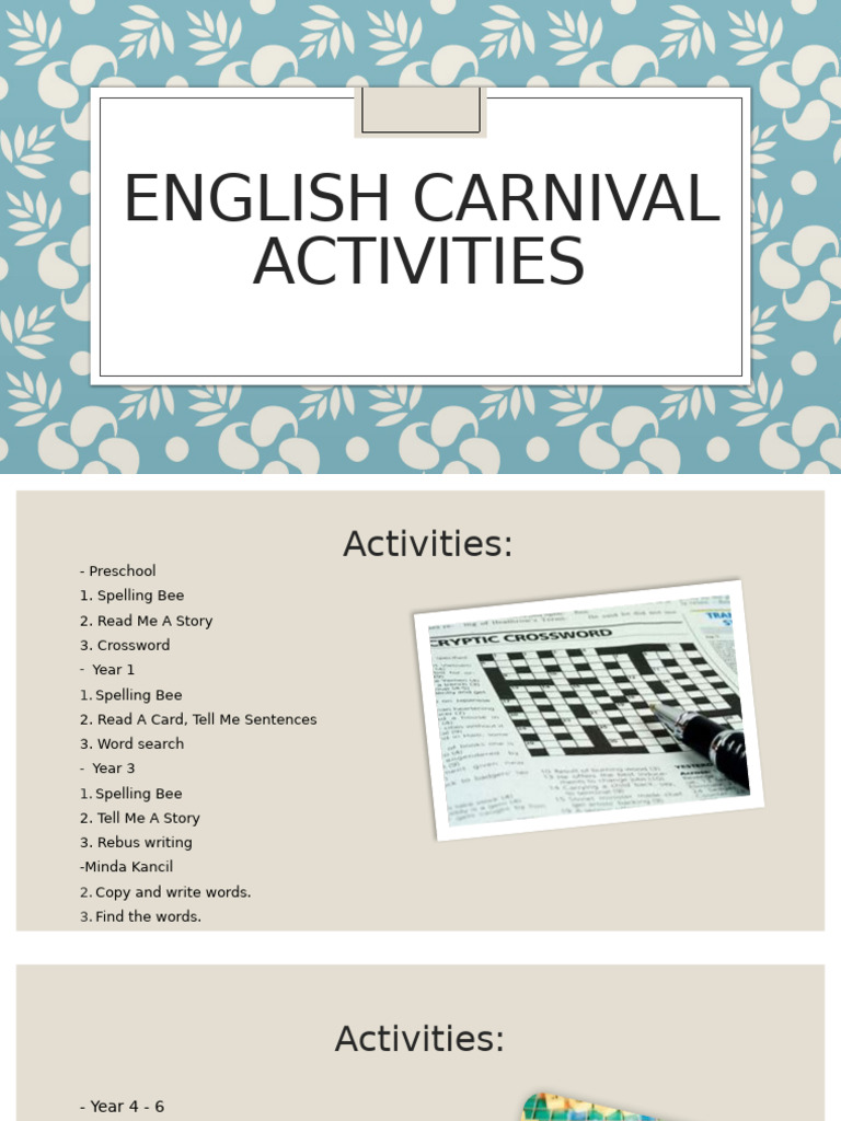 English Carnival 2025 Activities List | PDF