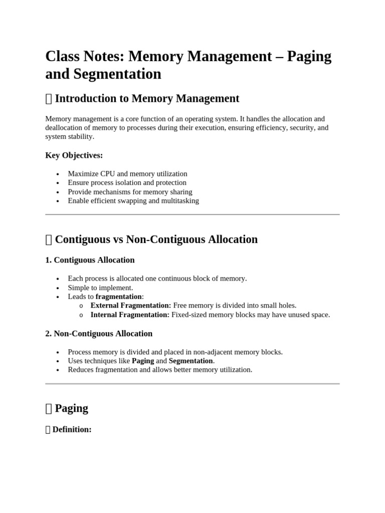 Class Note - Memory Management | PDF | Process (Computing) | Cpu Cache