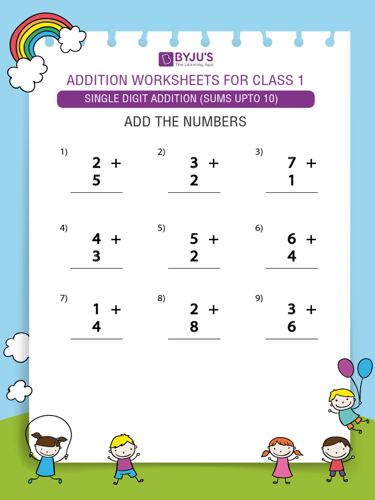 Single Digit Addition WorksheetSums Upto 10 3 | PDF