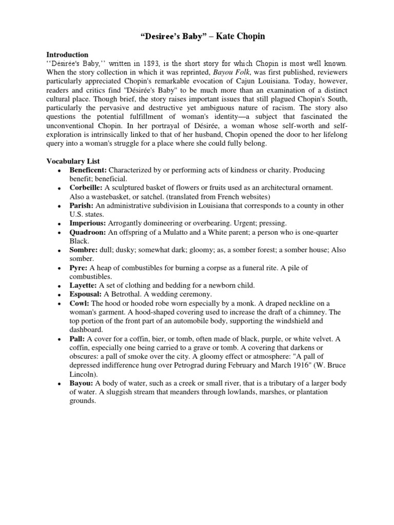 Desirees Baby Questions and Vocab | PDF | Classics