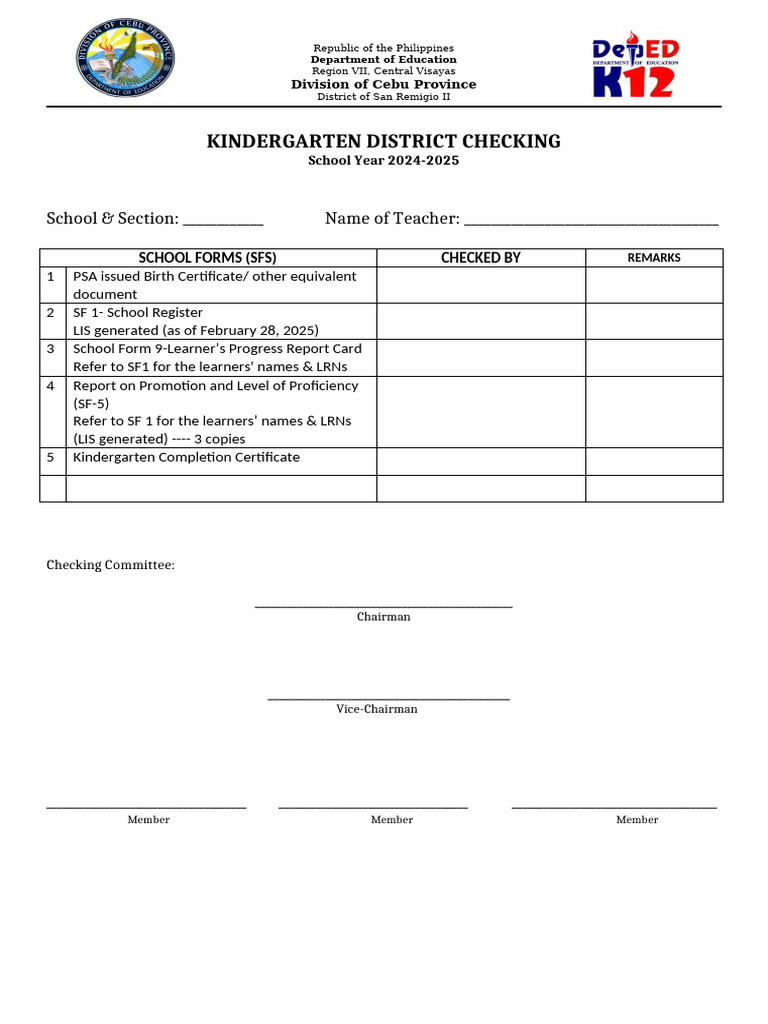Checklist For The Checking of SFs 2025 | PDF