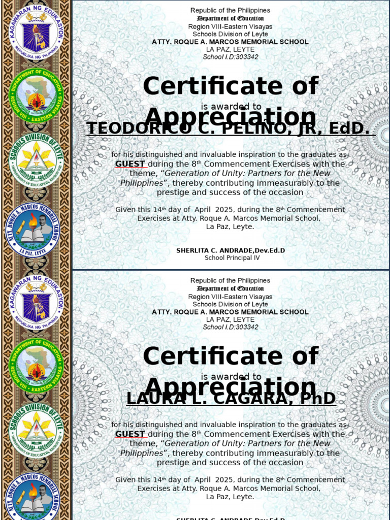 Guest Appreciation Certificates 2025 | PDF