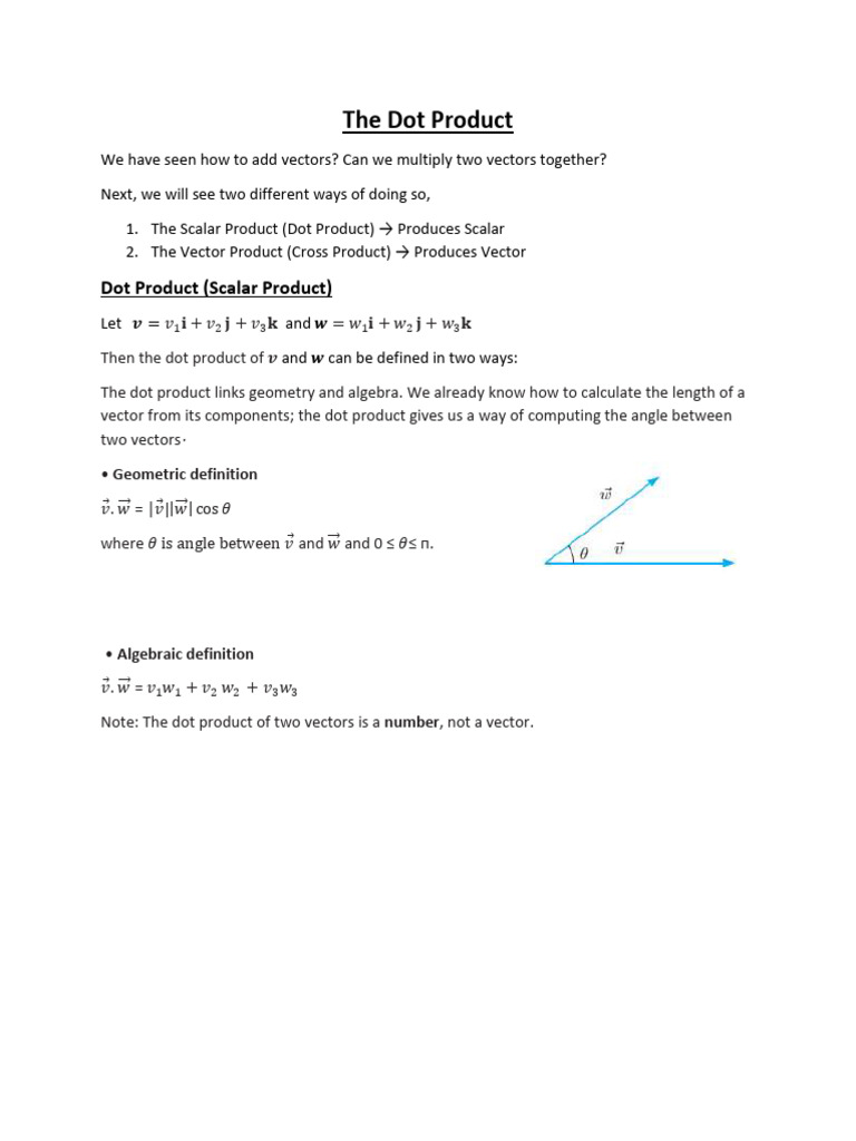 Week 1B Dot Product | PDF | Euclidean Vector | Euclid