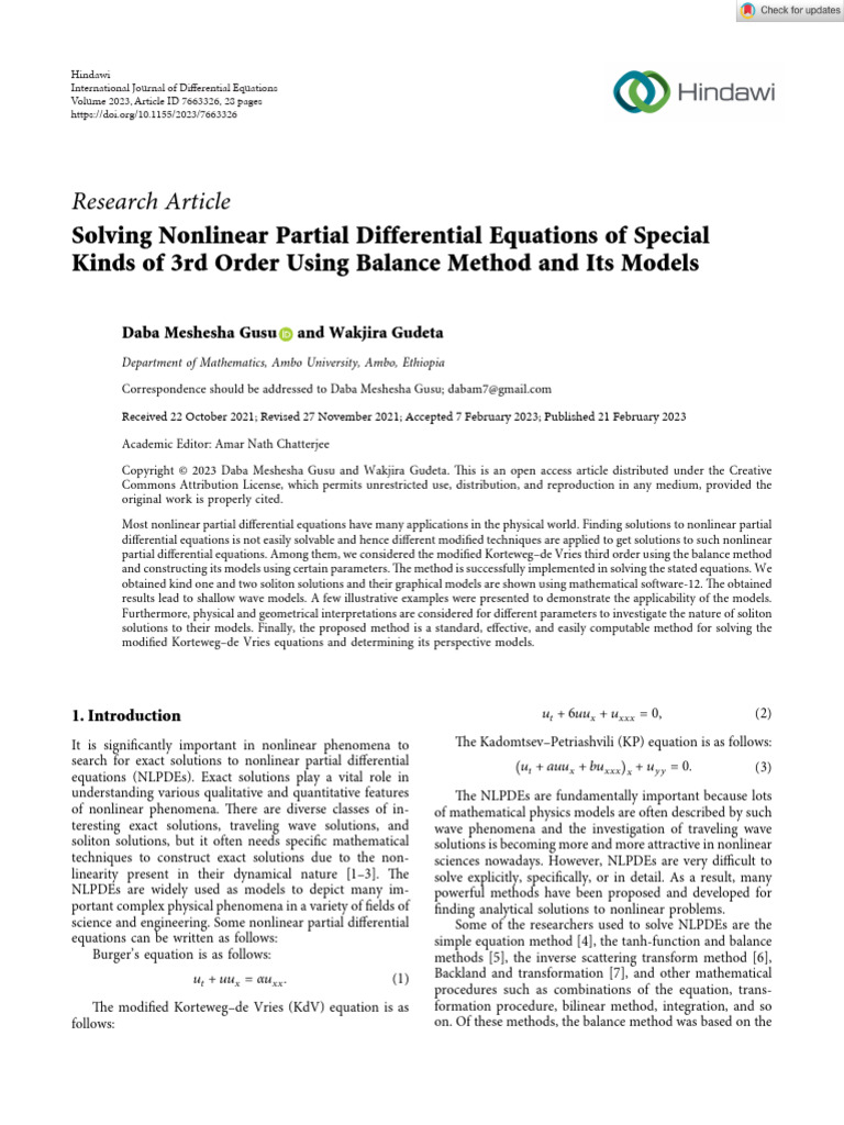 International Journal of Differential Equations - 2023 - Gusu - Solving ...