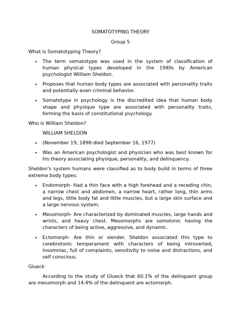Somatotyping Theory | PDF