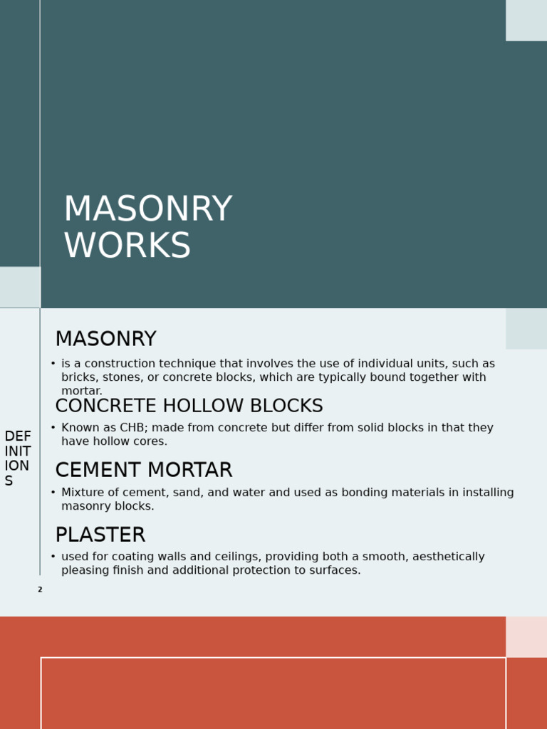 Masonry Techniques and Quantity Measures | PDF