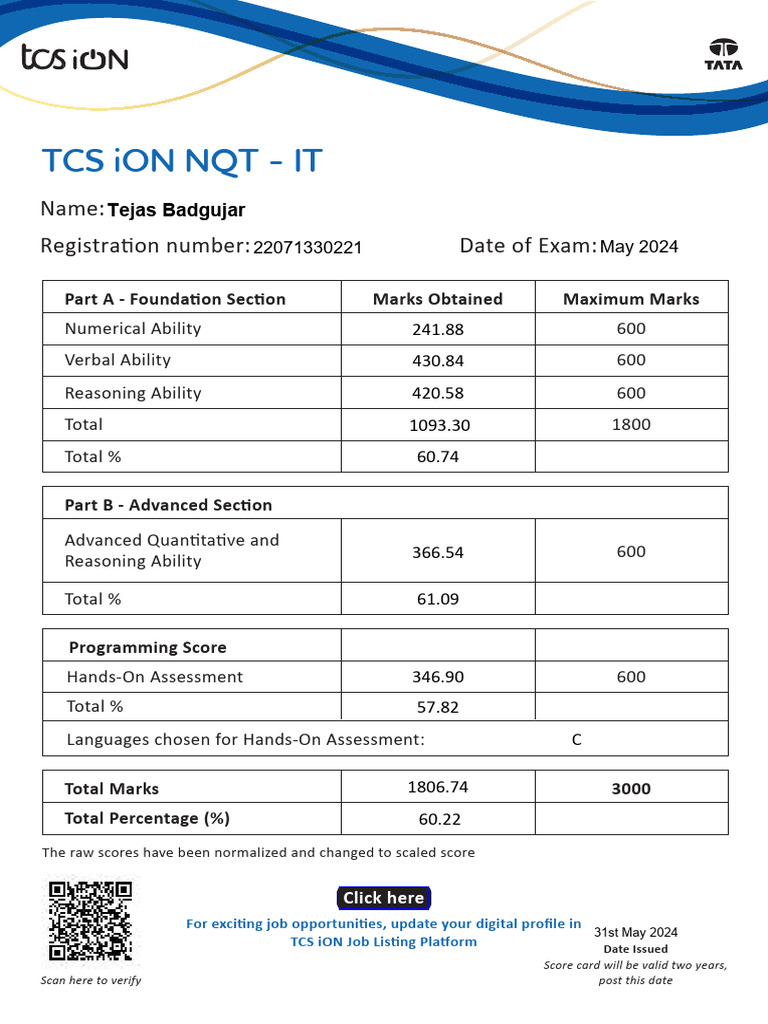 Tcs Ion NQT - It: Name | PDF