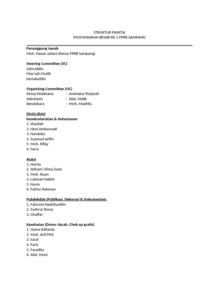 STRUKTUR PANITIA Mubes | PDF