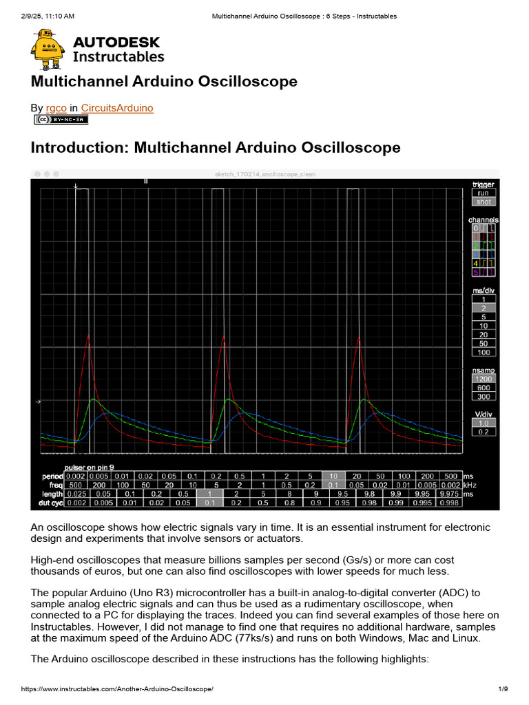 Multichannel Arduino Oscilloscope - 6 Steps - Instructables | PDF | Analog To Digital Converter ...