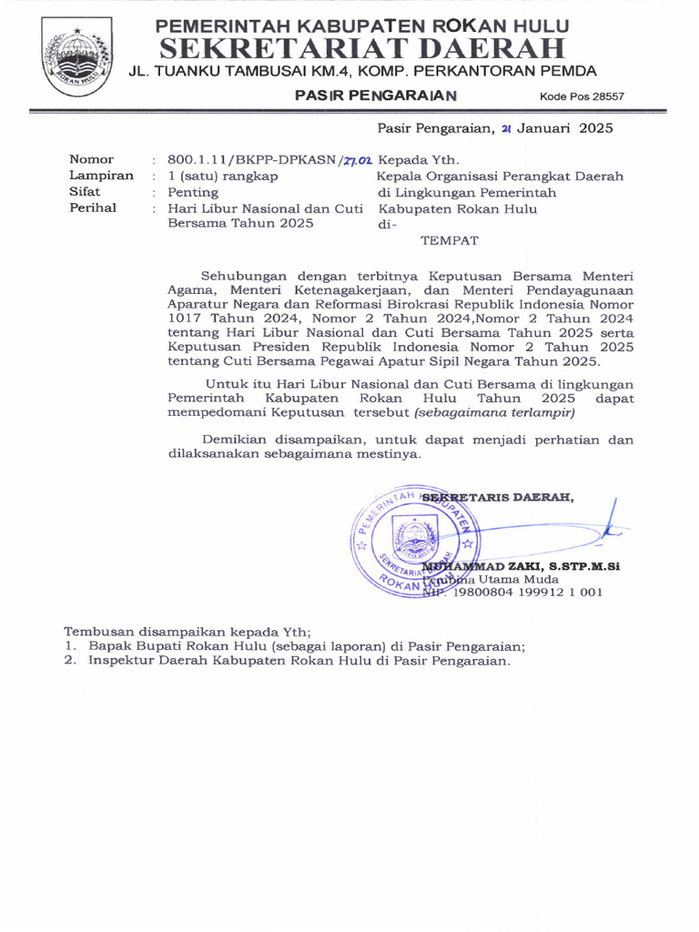 Surat Edaran Libur Nasional 2025 | PDF