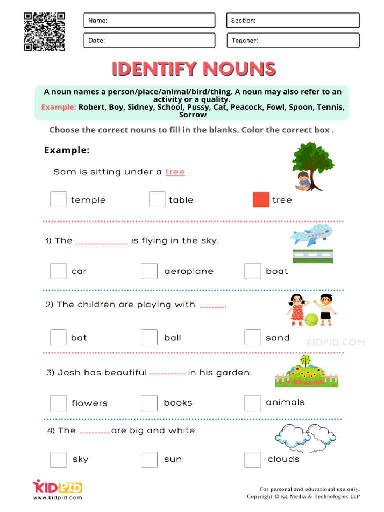 1 Identifying Nouns Worksheets For Grade 2 | PDF