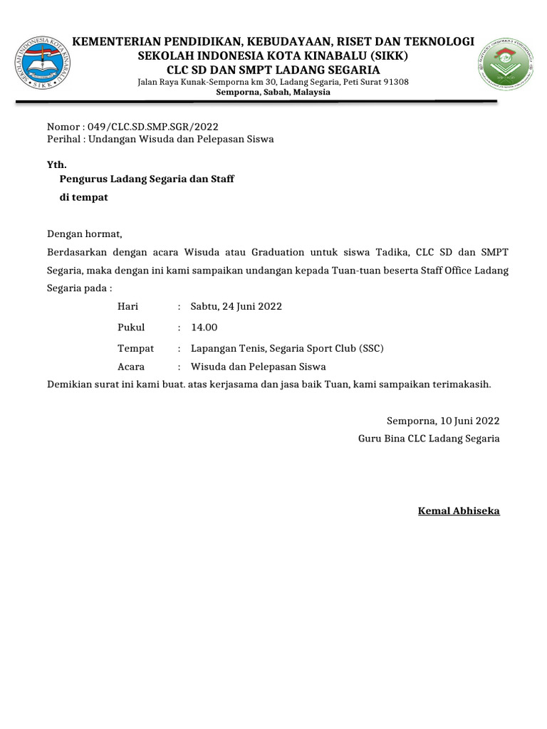 Undangan Wisuda Siswa CLC Segaria | PDF