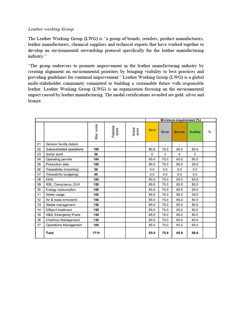 Leather Working Group Standards Overview | PDF | Life Cycle Assessment ...
