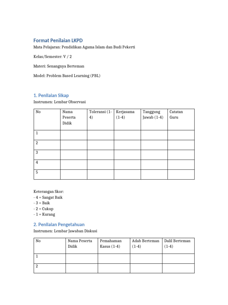 Penilaian LKPD Senangnya Berteman | PDF