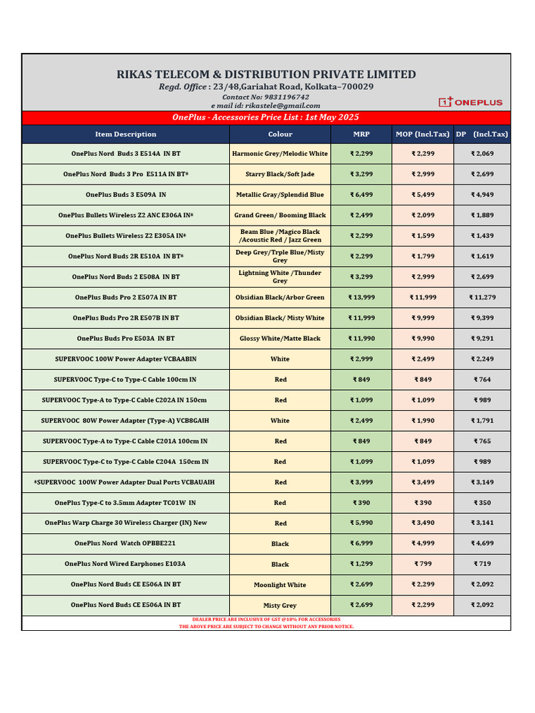 OnePlus Accessories Price List 2025 | PDF | Mobile Telecommunications ...