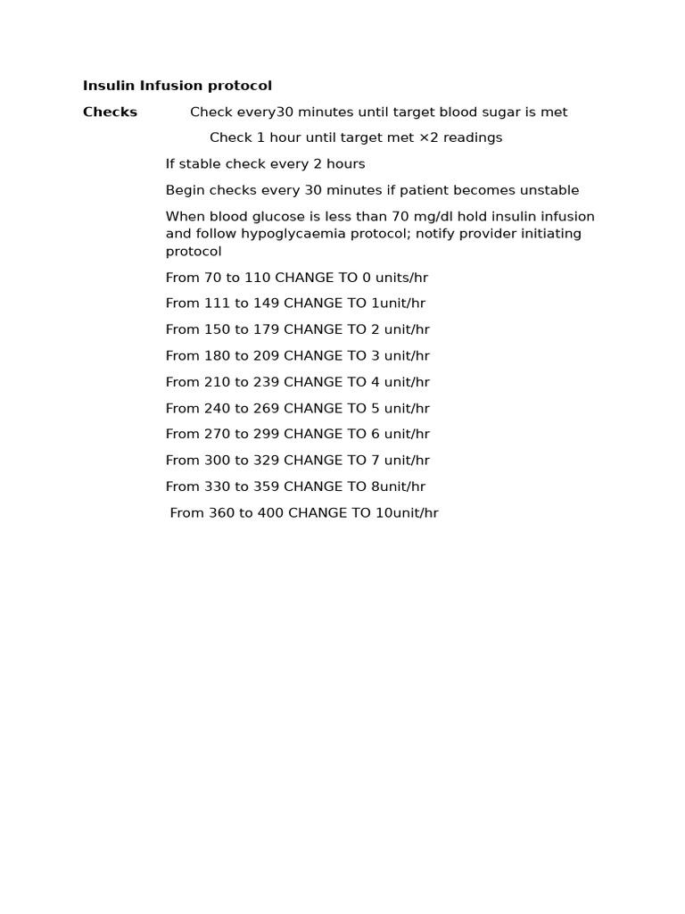 Insulin Infusion Procedure | PDF