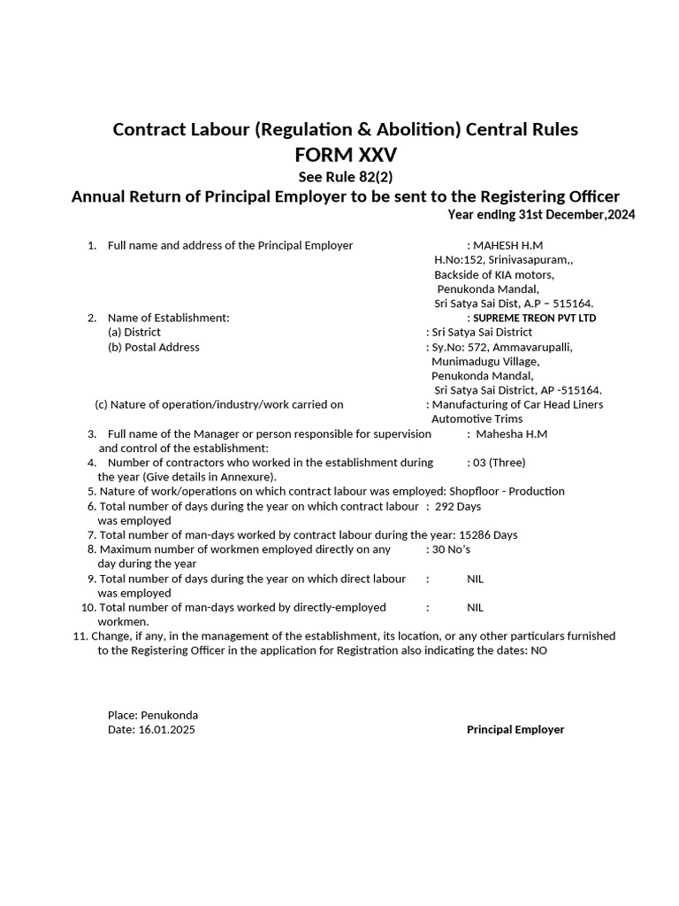 CONTRACT LABOUR A. Returns-XXV | PDF | Vehicles | Economies