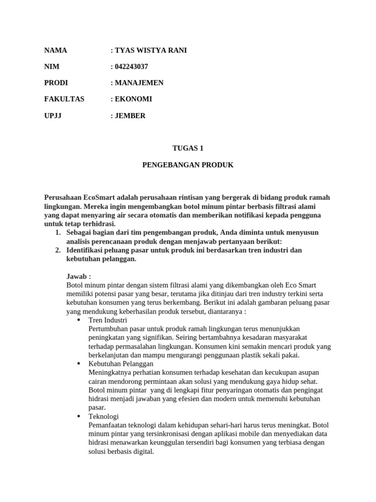 Tugas 1 Pengembangan Produk 042243037 | PDF