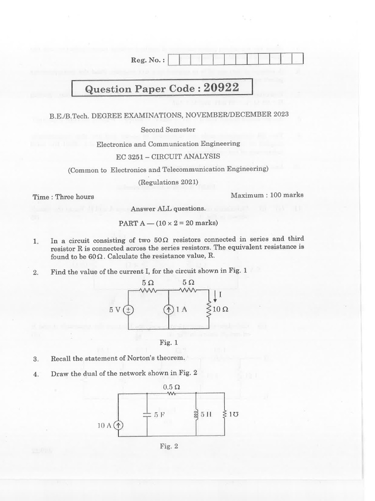 Circuit Analysis - EC3251 2021 Regulation - Question Paper 2023 Nov Dec | PDF