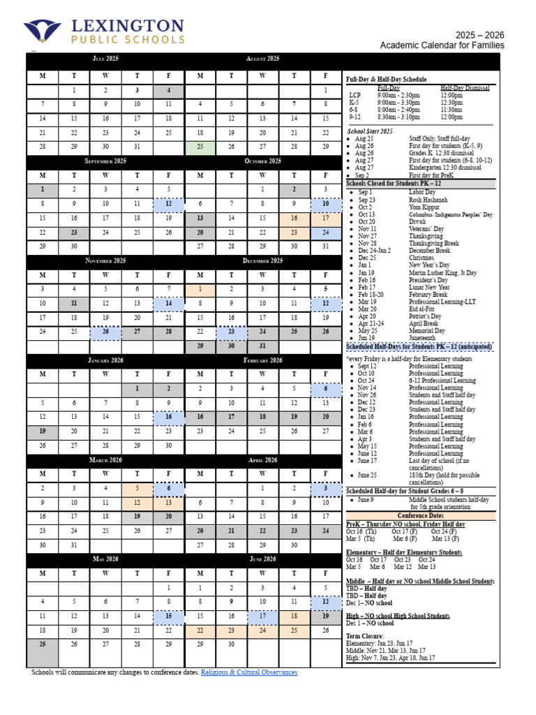 2025-2026 Academic Calendar Overview | PDF | Holidays | Observances