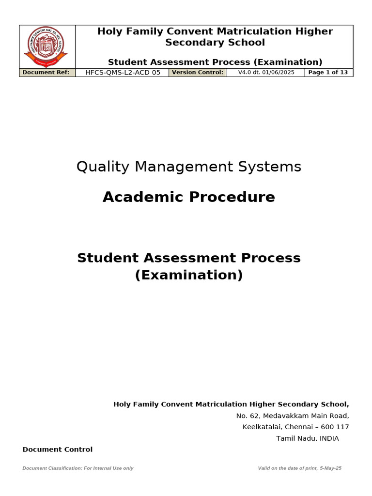HFCS-QMS-DP-ACD 05 - Student Assessment Process - Examination (V4.0 ...