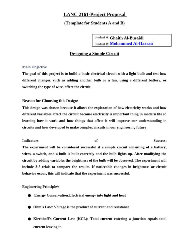 Basic Circuit Design Project Proposal | PDF | Electrical Network ...