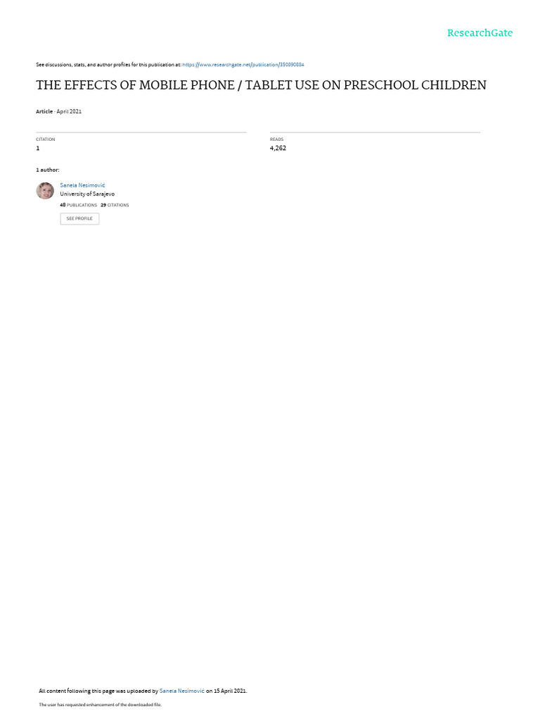 The Effects of Mobile Phone / Tablet Use On Preschool Children | PDF ...