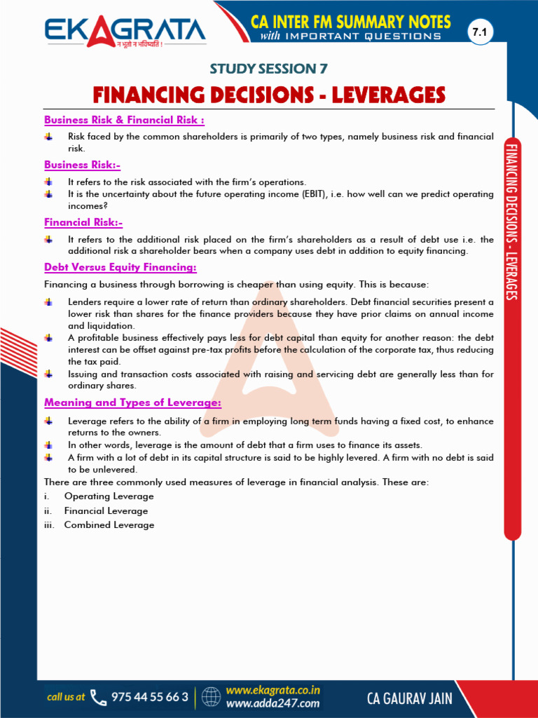 CA Inter FM Leverages Summary With Important Questions by CA Gaurav | PDF | Leverage (Finance ...