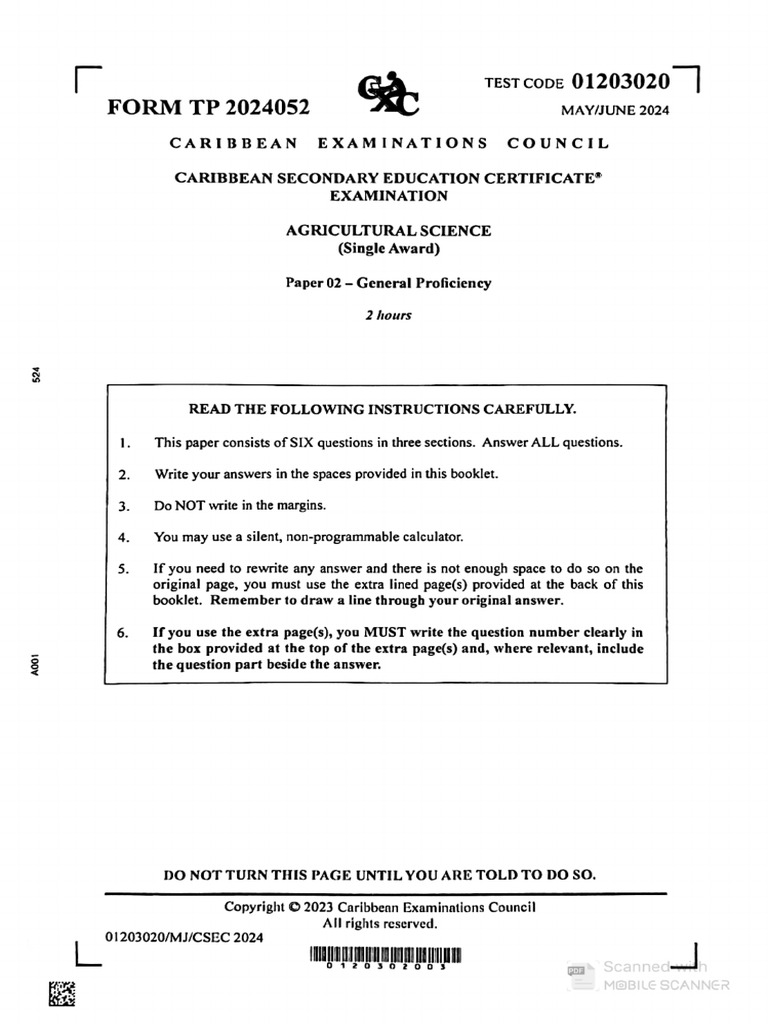 CSEC Agricultural Science P2 2024 | PDF
