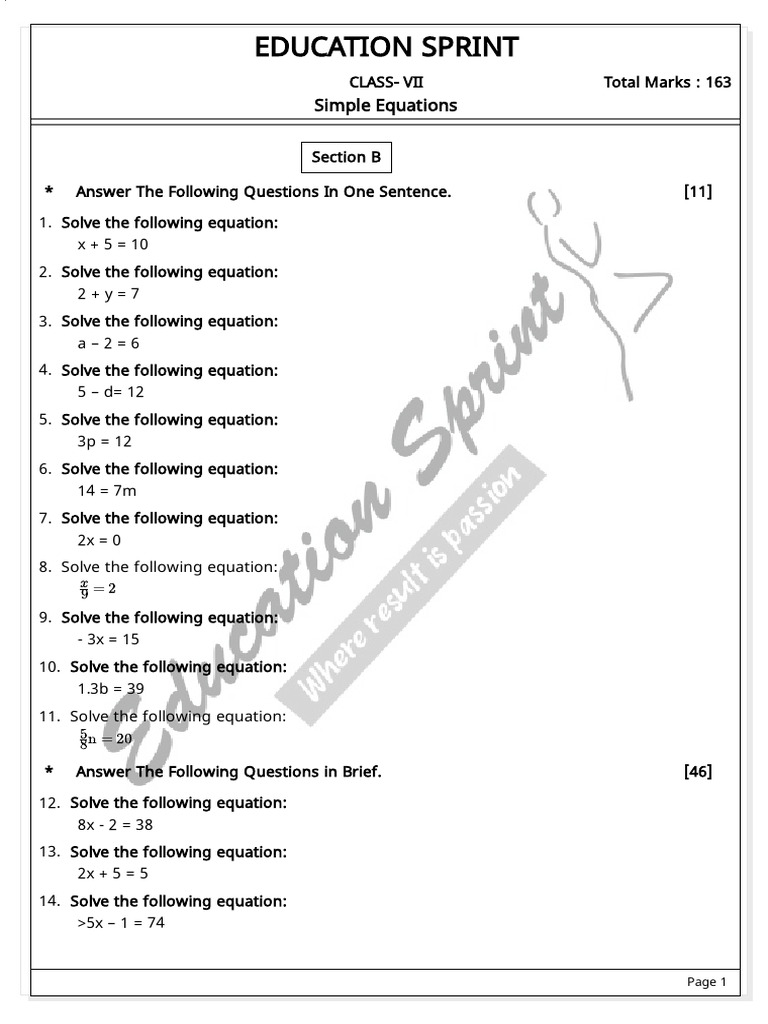 Simple Equations Questions | PDF | Mathematics | Mathematical Objects