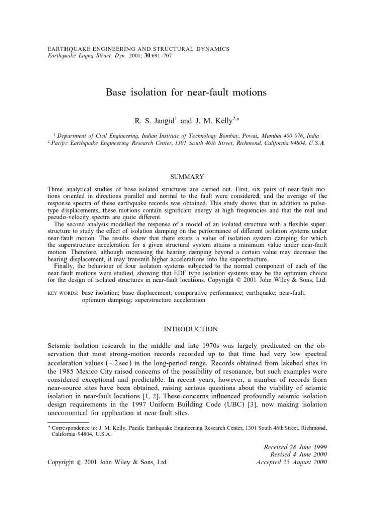 (2001) Base Isolation For Near Fault Motions | PDF | Earthquake Engineering | Spectral Density