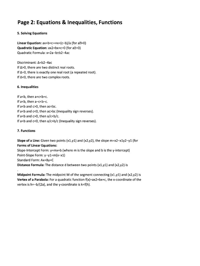 Equations & Inequalities, Functions | PDF