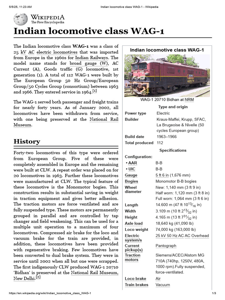 Indian locomotive class WAG-1 - Wikipedia | PDF | Locomotives | Rail ...